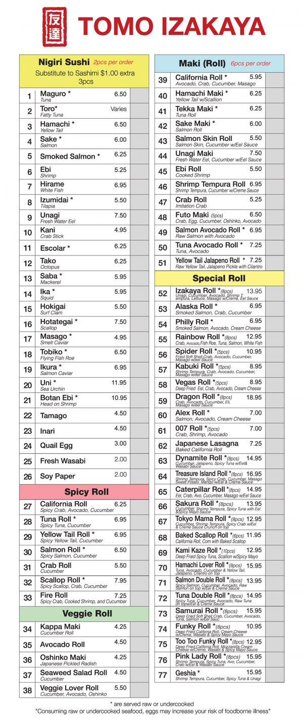 Menu – Tomo Sushi & Grill